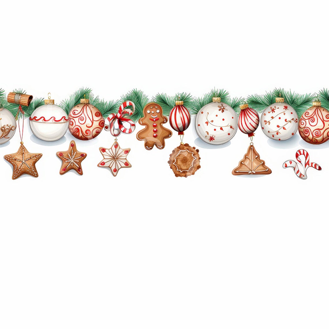 Christmas Borders Clipart: Gingerbread & Baubles Garlands (digital ...