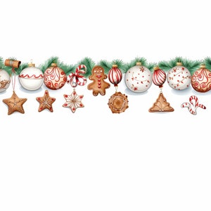 Christmas Borders Clipart: Gingerbread & Baubles Garlands (digital ...