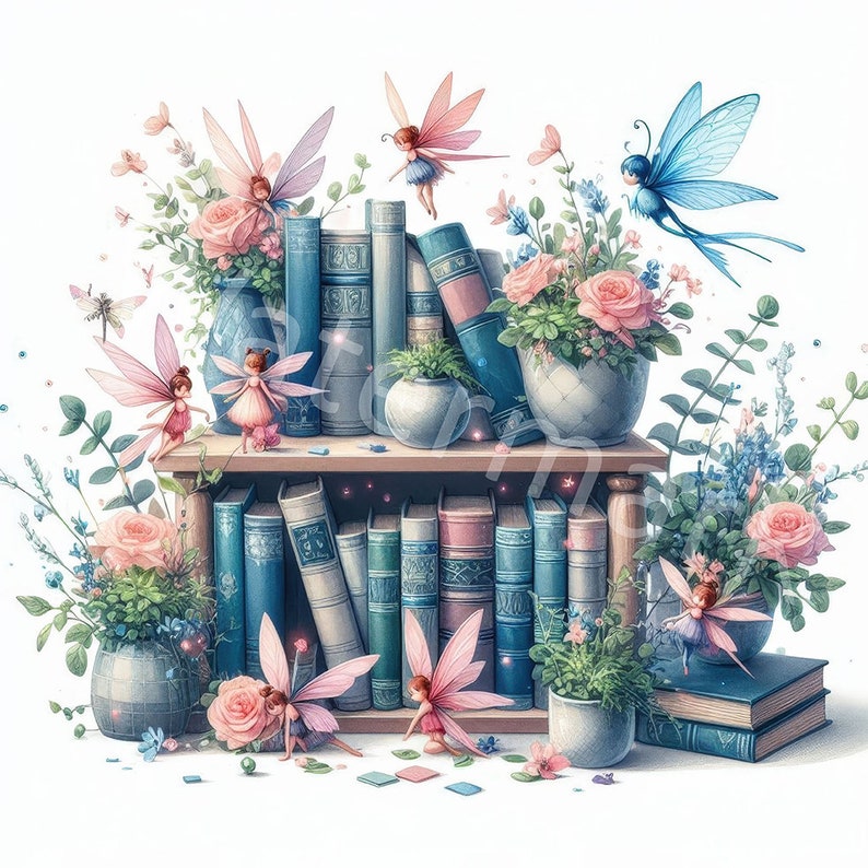 Watercolor Fairy Books Clipart: Children's Book Art (digital Download ...