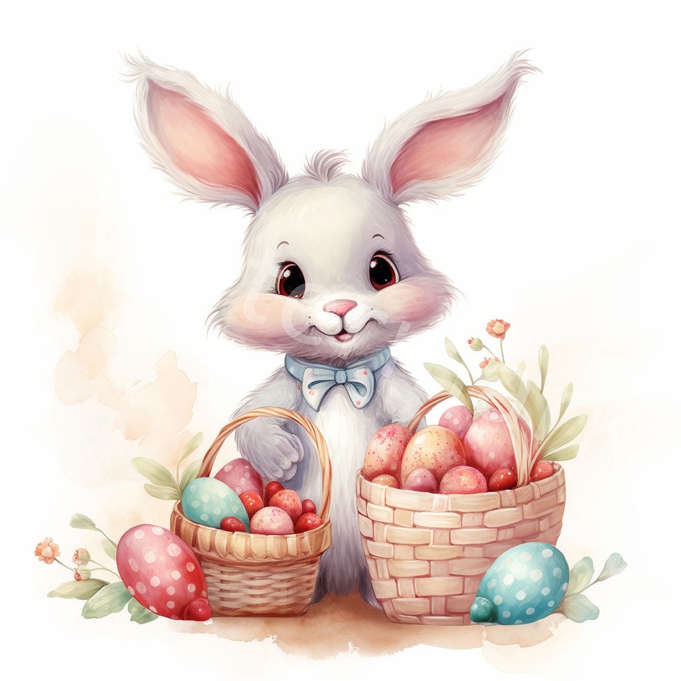 Watercolor Easter Bunny Clipart: Eggs, Scrapbook Graphics (digital ...