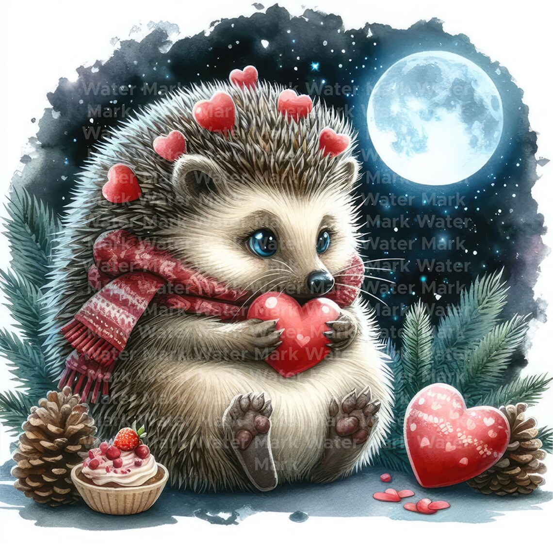 Valentine's Day Hedgehog Clipart: Watercolor Couple (digital Download ...