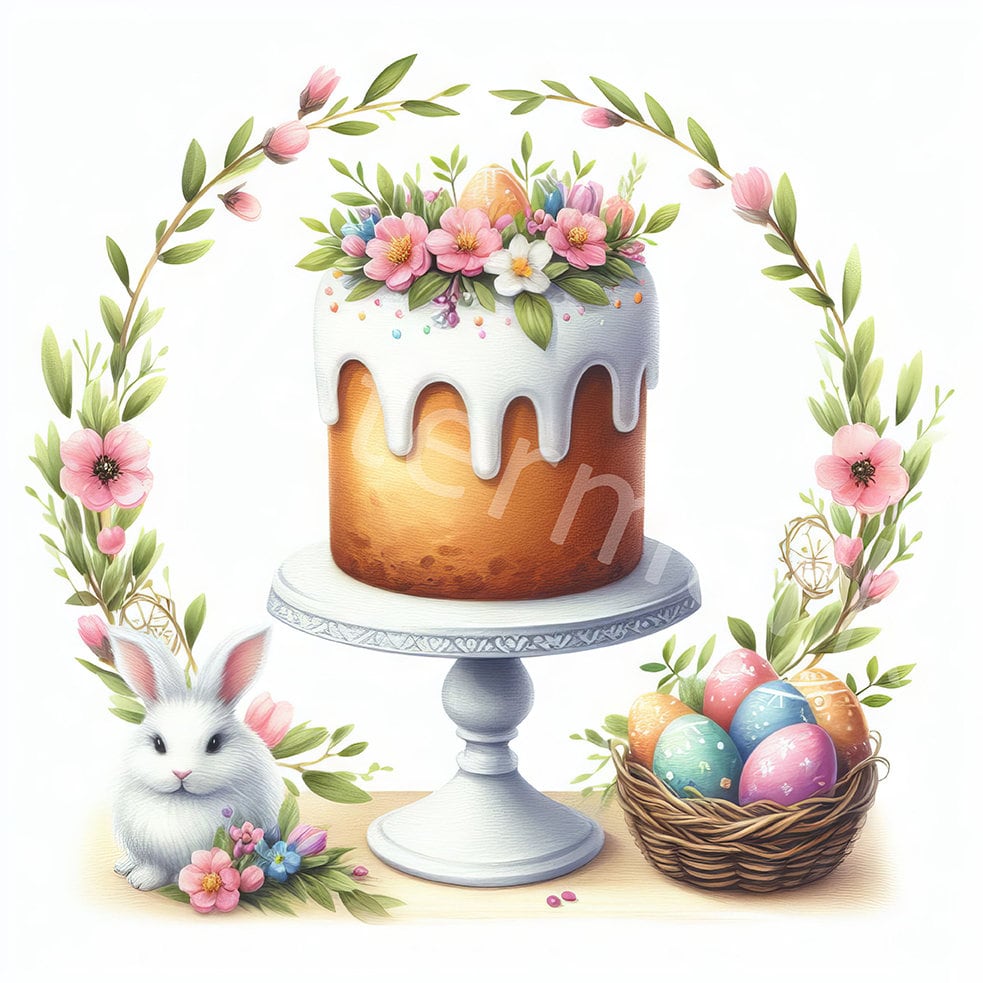 Easter Cake Clipart, 12 Jpg, Digital Download, Watercolor Clipart ...