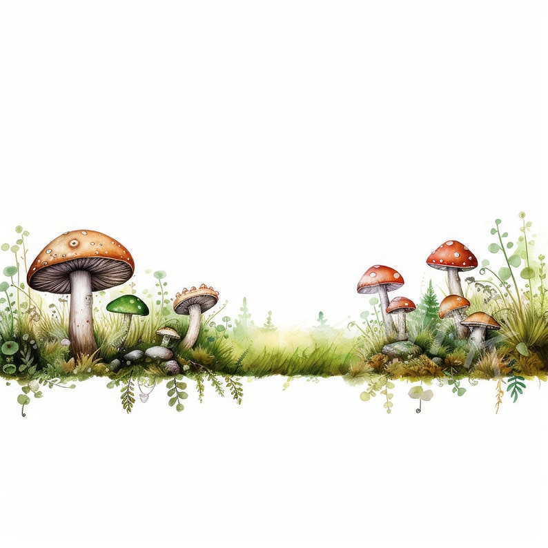 Mushroom Border Clipart, 12 JPG, Digital Download, Digital Paper Crafts ...