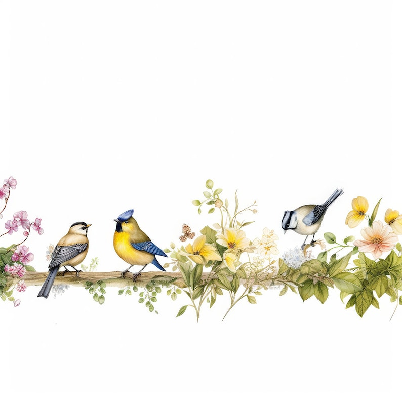 Watercolor Birds Border Clipart: Floral Frame Graphics (digital ...