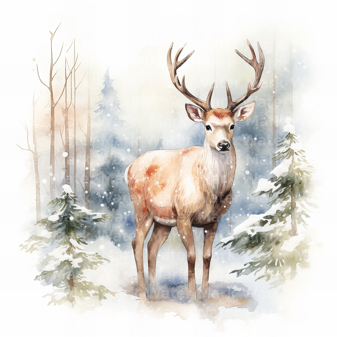 Christmas Reindeer Clipart, 12 Jpg, Watercolor Clipart, Card Making ...