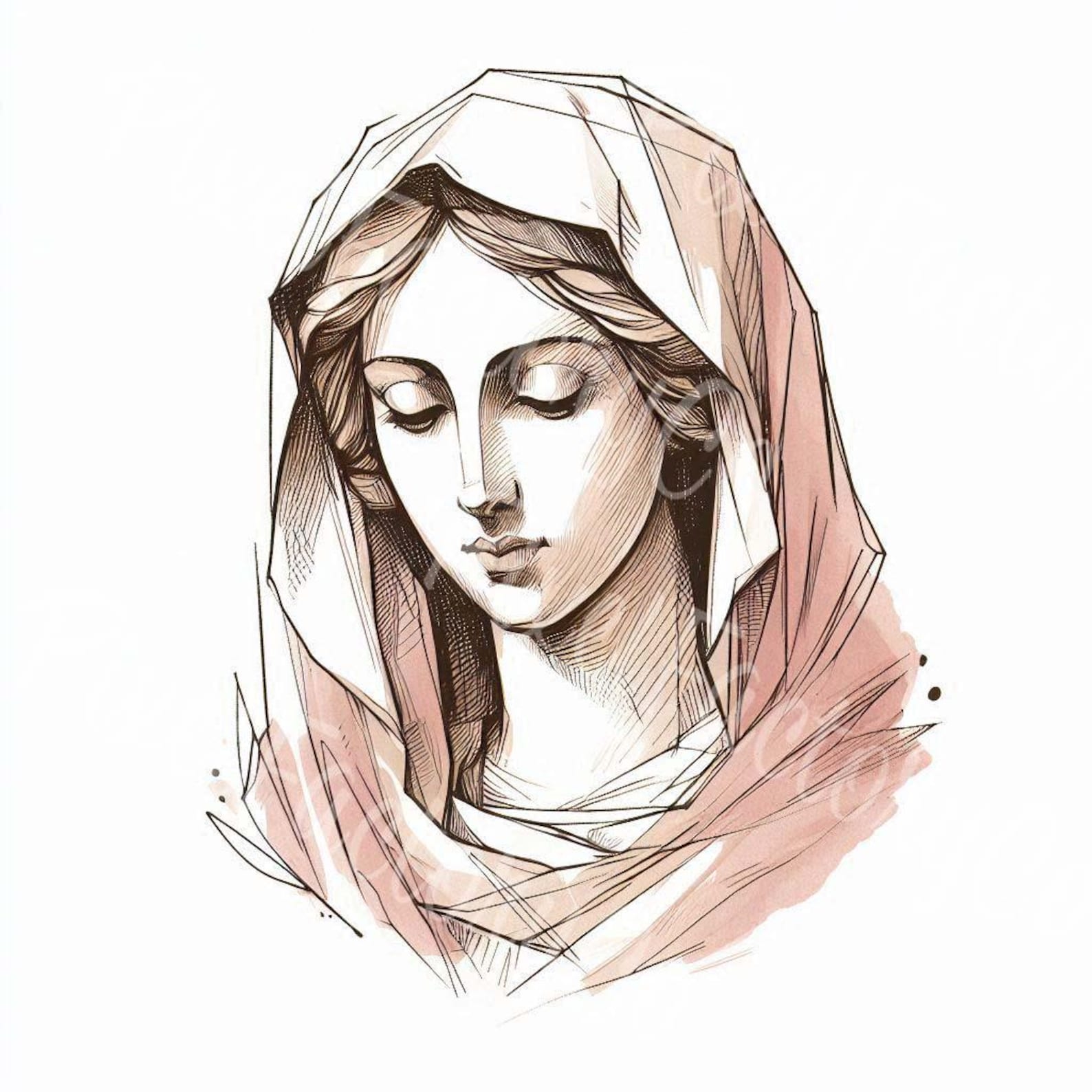 Virgin Mary Line Art: Catholic Illustration, Religious Clipart (12 JPG ...