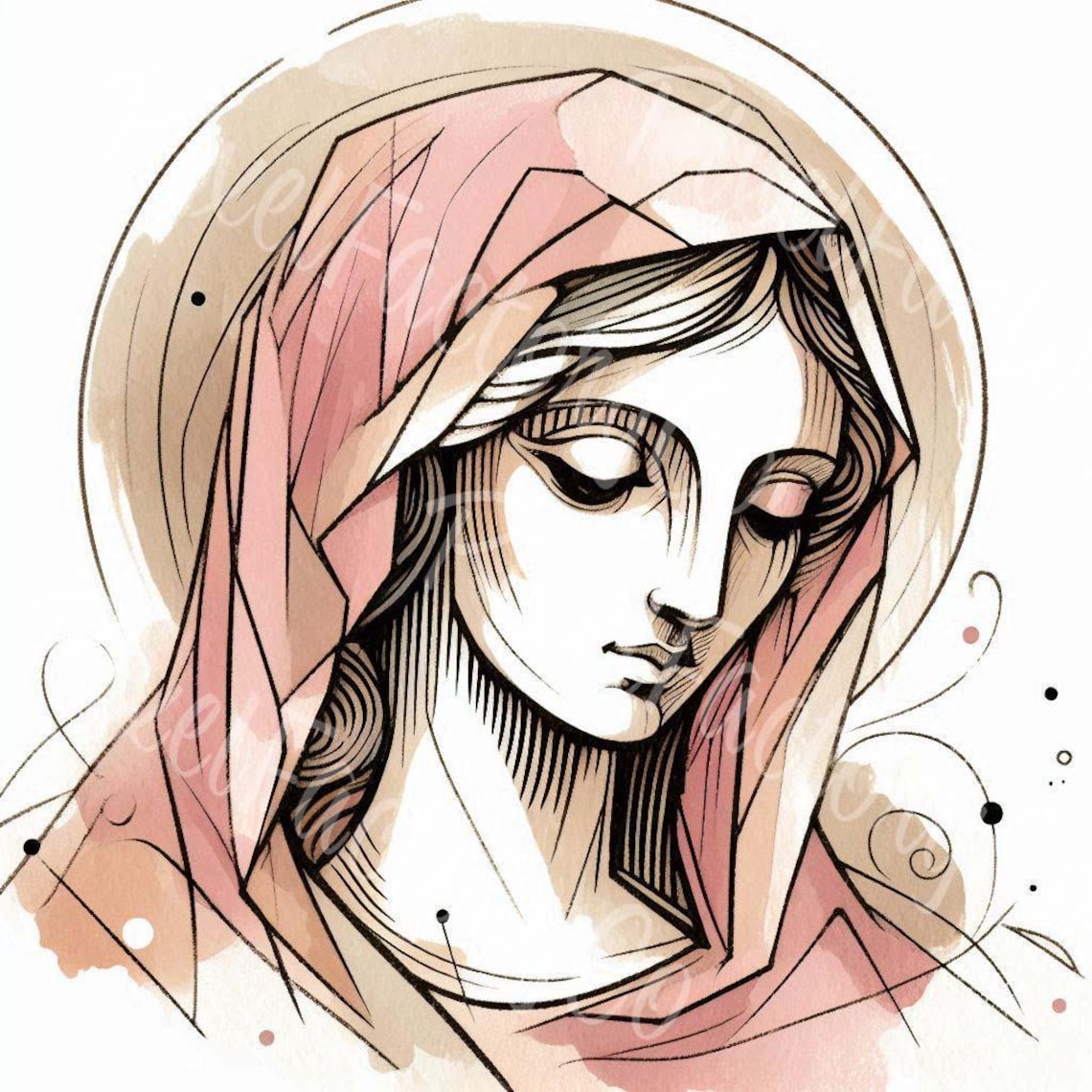Virgin Mary Line Art: Catholic Illustration, Religious Clipart (12 JPG ...