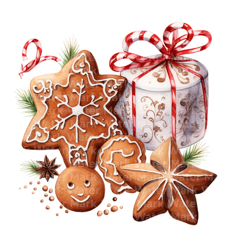 Watercolor Christmas Gingerbread Clipart: Holiday Card Making (digital ...