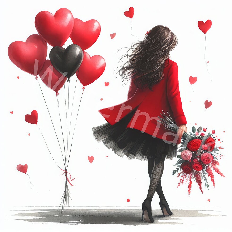 Valentine's Day Girl Clipart, 12 JPG, Digital Download, Girl With Heart ...