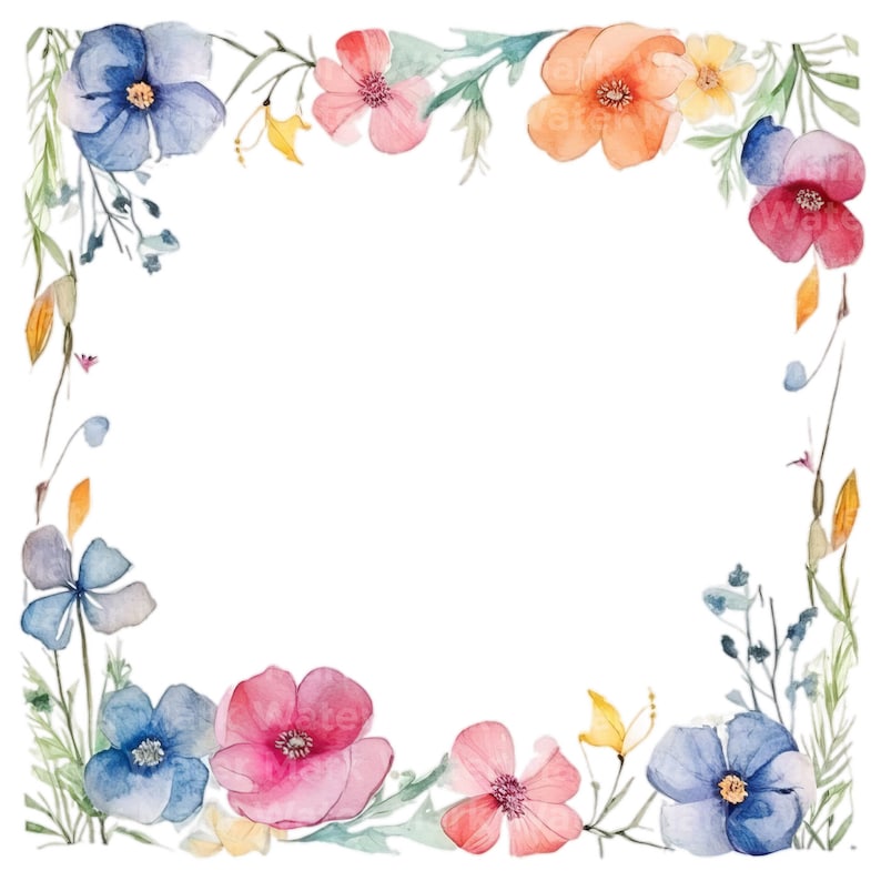 Watercolor Flower Frame Clipart: Floral Border Graphics (digital ...