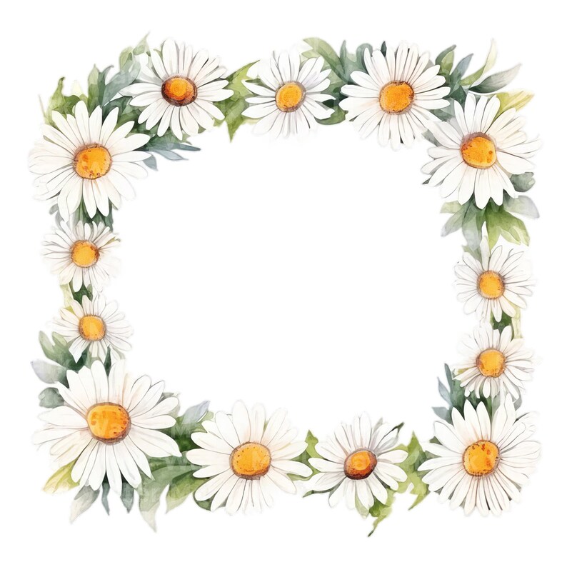 Watercolor Daisies Frame Clipart, 14 JPG, Digital Paper Crafts, Frame ...