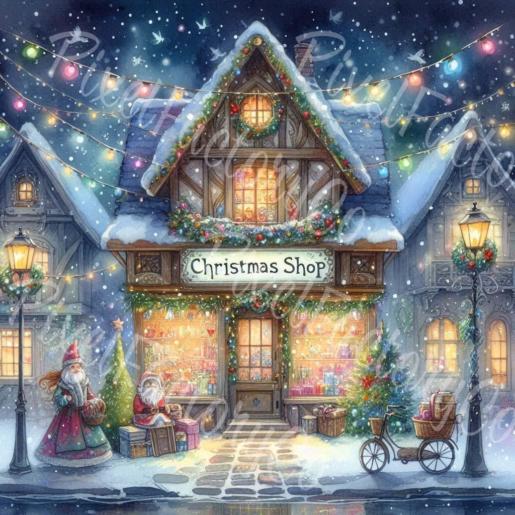 Vintage Christmas Shop Clipart Retro Holiday Store Digital Download ...