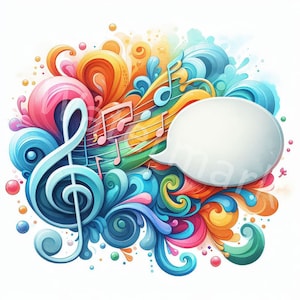 Watercolor Music Notes Clipart Treble Clef Clipart 12JPG Digital ...