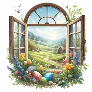 Easter Windows Watercolor Clipart, 12 JPG, Digital Download, Digital ...