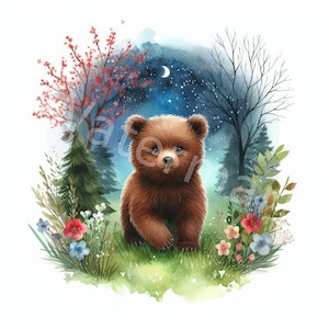 Watercolor Baby Bear Clipart: 12 JPG Images for Card Making (digital ...