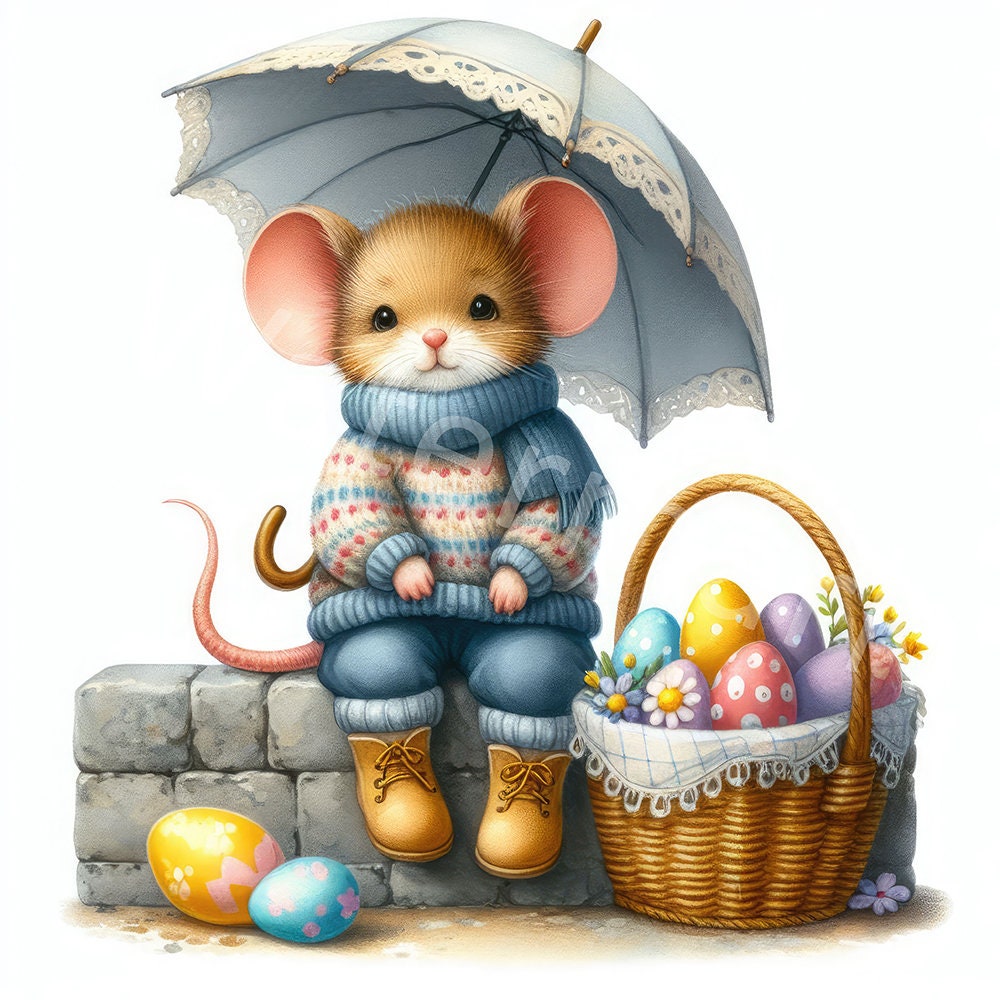 Easter Mouse Clipart, 12 JPG, Digital Download, Scrapbooks,junk Journal ...