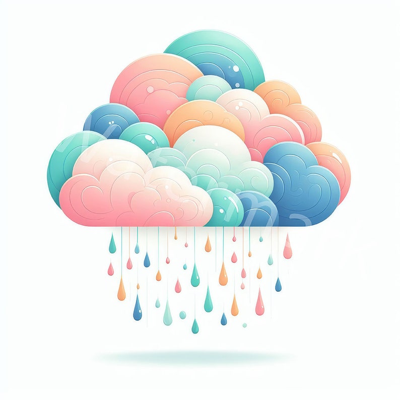 Watercolor Rainbow Clouds Clipart: Digital Planner Graphics (JPG ...