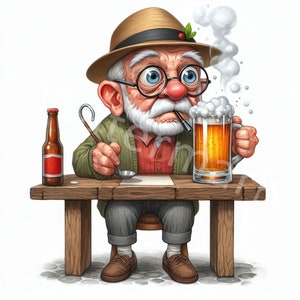 Funny Old Man With Beer Clipart, 12JPG, Digital Download, People ...