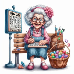 Funny Grandma Bingo Clipart: Watercolor Old Ladies (digital Download ...