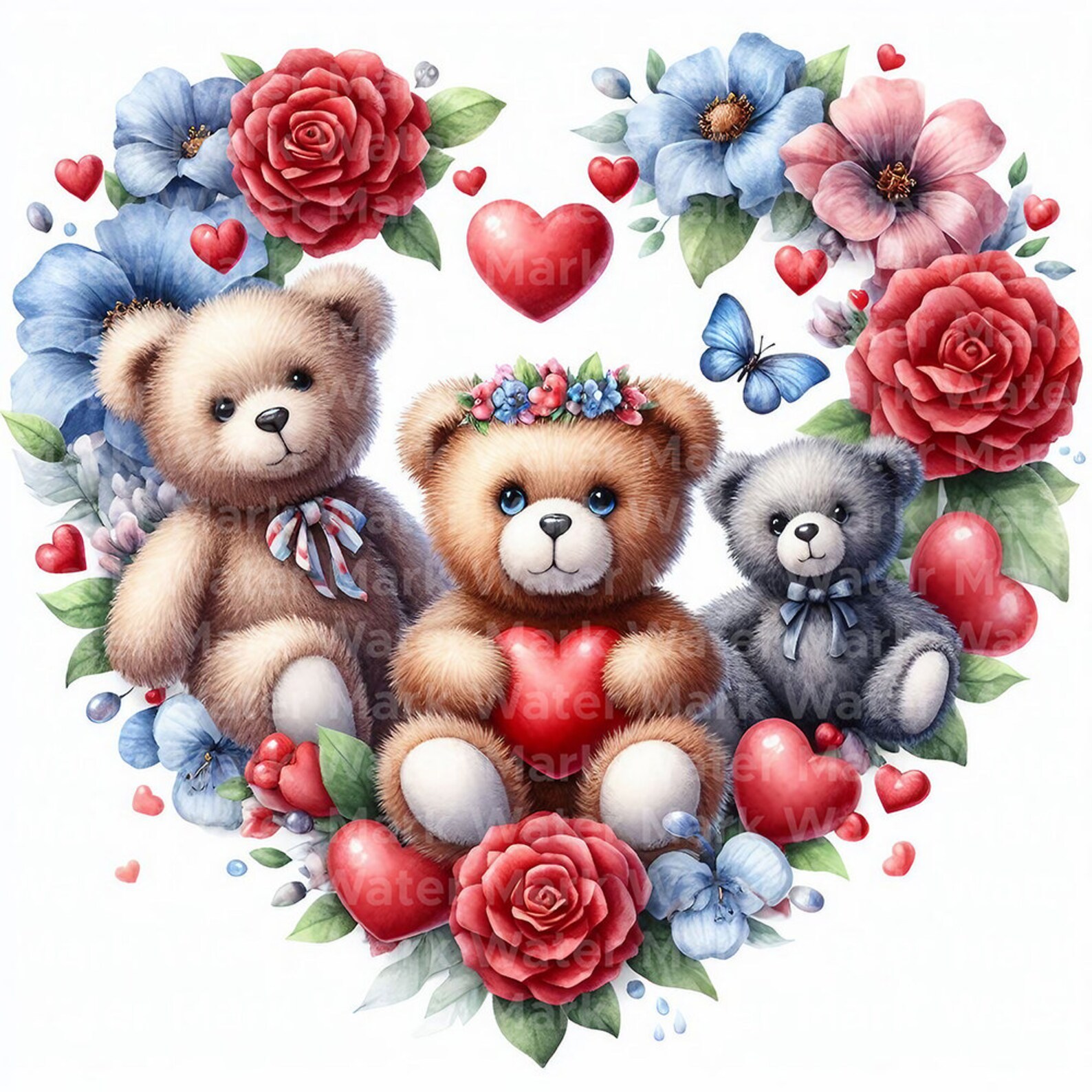 Valentine's Day Heart Clipart, 12 JPG, Teddy Bears in Love, Digital ...