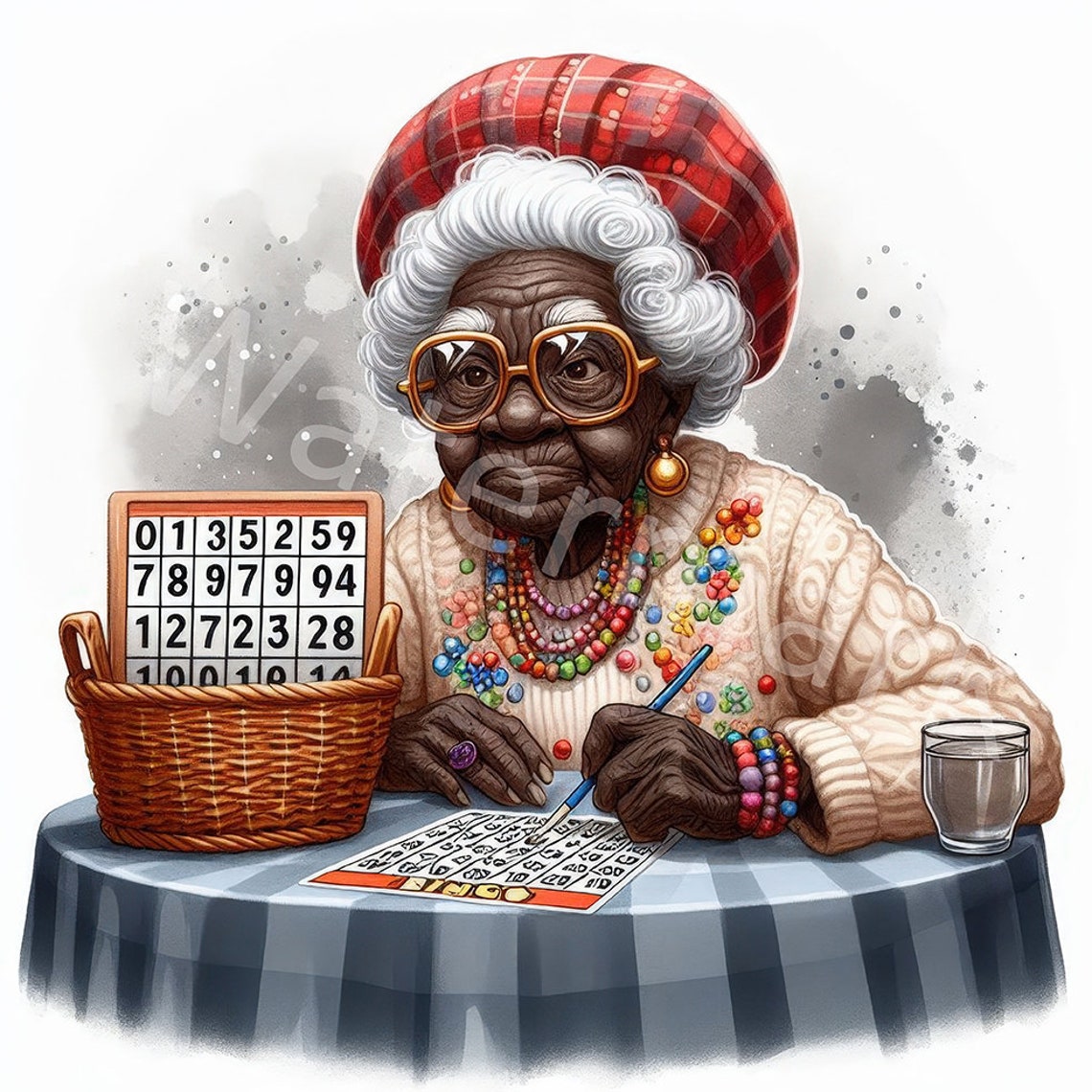 Bingo Grandma Clipart: Watercolor Old Ladies Illustration (digital ...