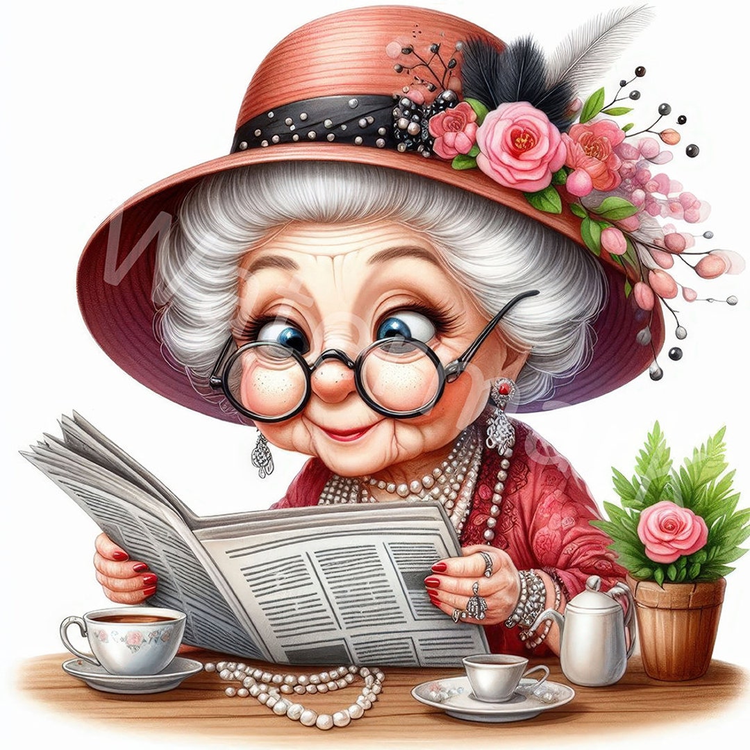 Elegant Old Lady Clipart, 12JPG, Modern Grandma Clipart, Elderly People, Digital Download, Junk ...