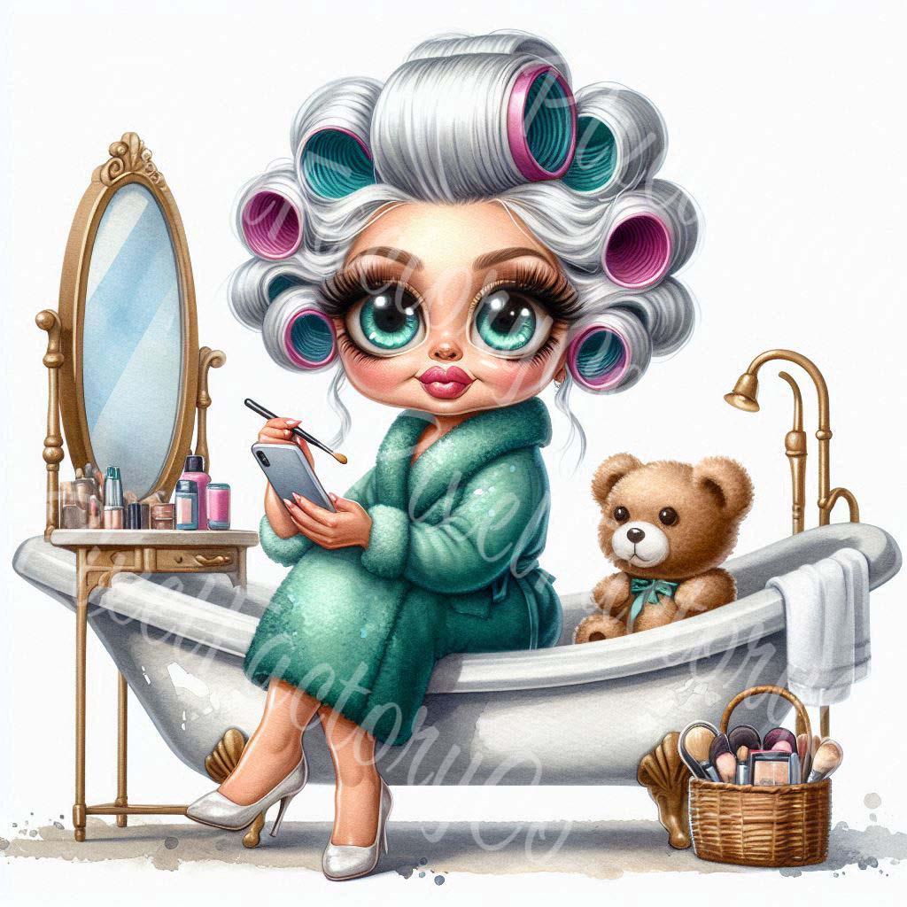Funny Grandma Self-care Clipart: Spa Day Granny Art (digital Files) - Etsy