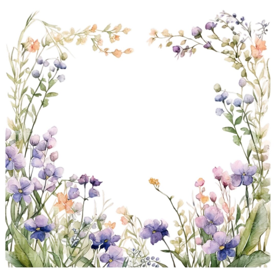 Watercolor Flower Frame Clipart: Floral Border Graphics (digital ...