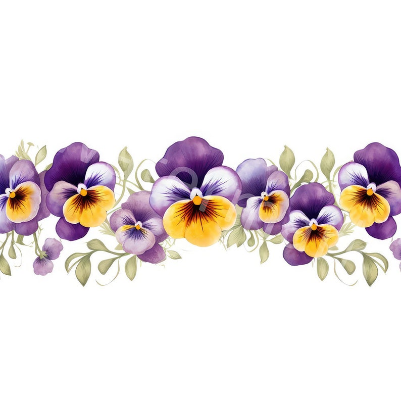 Watercolor Pansies Border Clipart: Floral Card Making (digital Download ...