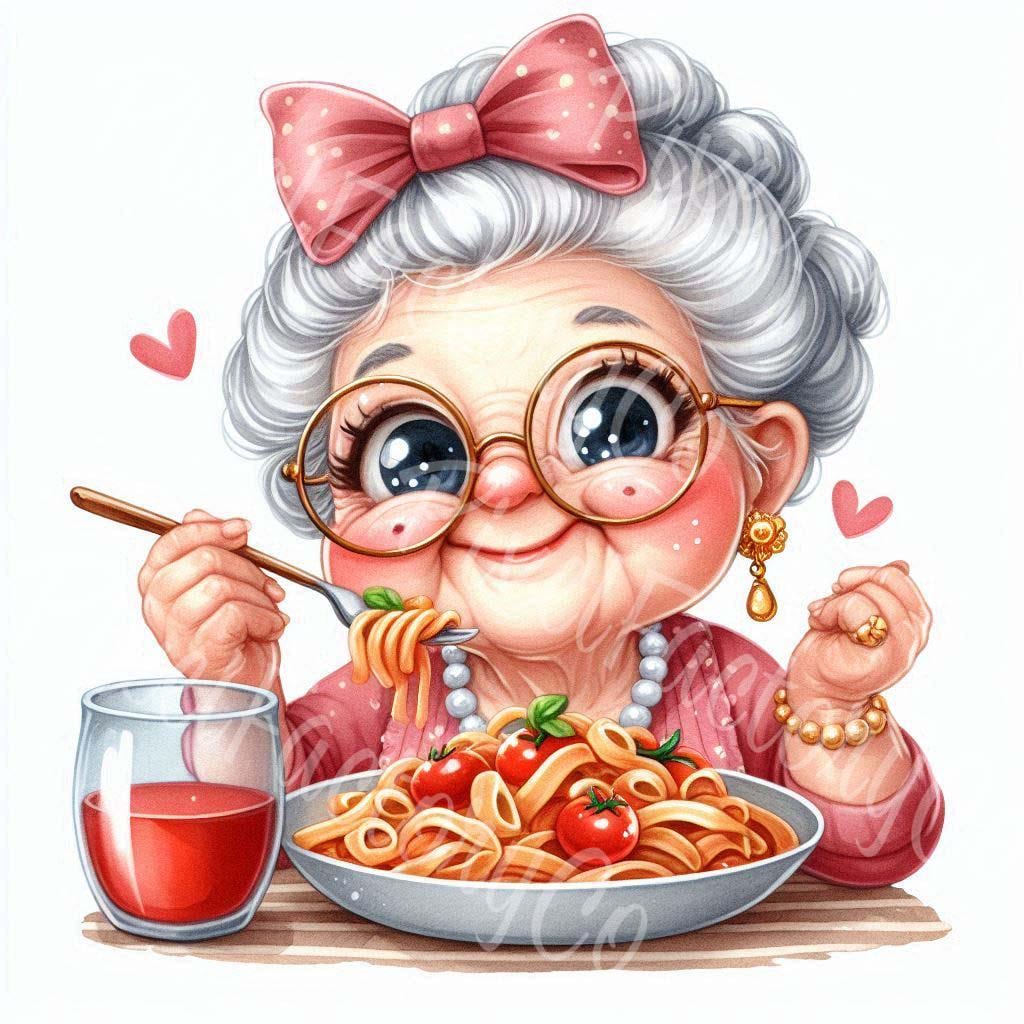 Funny Italian Grandma Pasta Clipart, Vintage Kitchen Art (digital ...