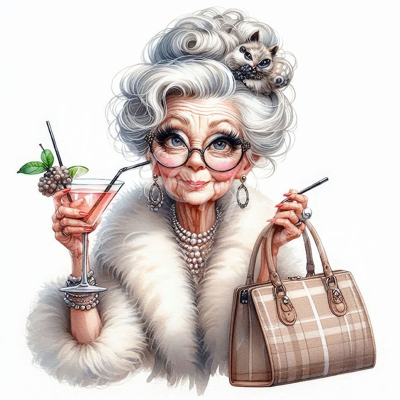 Funny Old Ladies Clipart, 12 Jpg, People Clipart, Modern Granny Clipart, Women Clipart, Junk ...
