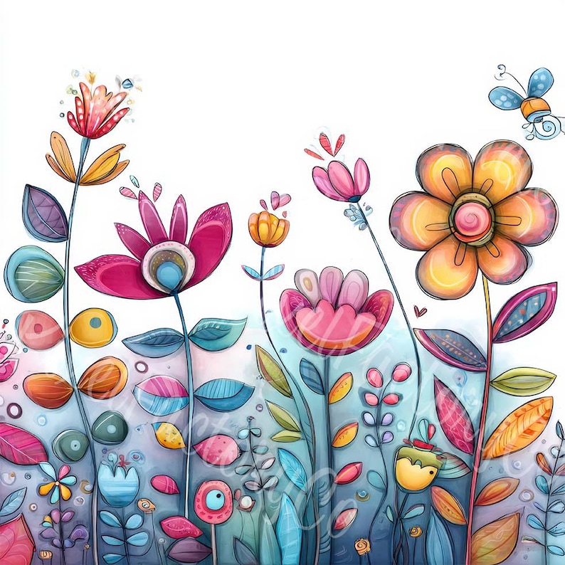 Whimsical Flower Clipart: Colorful Fantasy Floral Art (digital Download ...