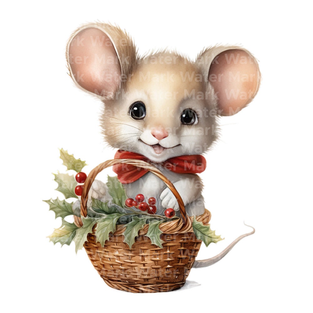 Christmas Mouse Clipart, 12 Jpg, Watercolor Clipart,mouse With ...