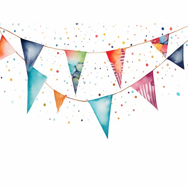 Watercolor Bunting Clipart: Birthday Party Decorations (digital ...