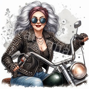 Old Lady Motorcyclist Clipart, 12 JPG, Cool People Clipart, Fashion ...