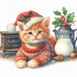 Christmas Cat Watercolor Clipart: Holiday Card Making (digital Download ...