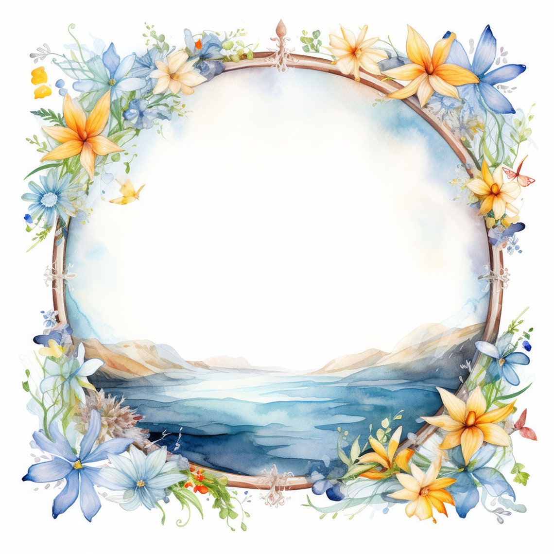 Watercolor Flower Frame Clipart: Floral Border, Card Making (digital ...