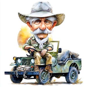 Funny Grandpa Safari Clipart: Cartoon Animal Jeep Adventure (commercial ...