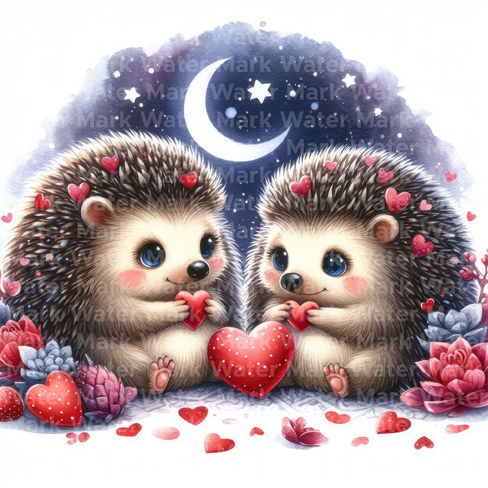 Valentine's Day Hedgehog Clipart: Watercolor Couple (digital Download ...