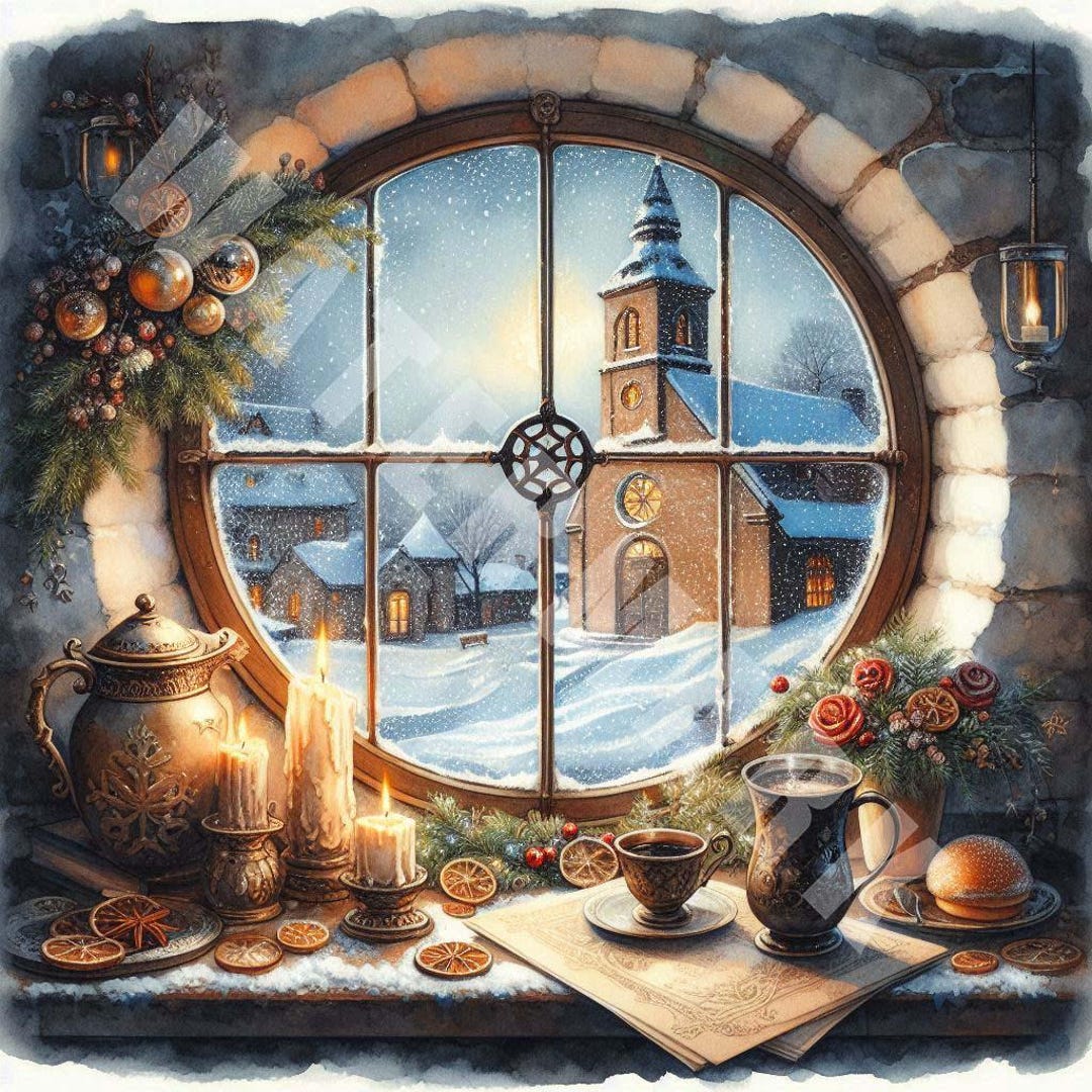 Christmas Window Clipart, 12 JPG, Digital Download, Christmas Landscape ...
