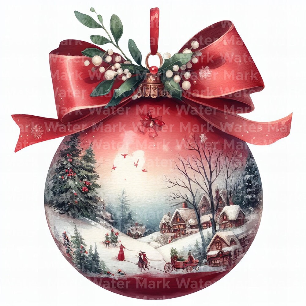Christmas Tree Baubles Clipart, 12 JPG, Watercolor Clipart, Card Making ...