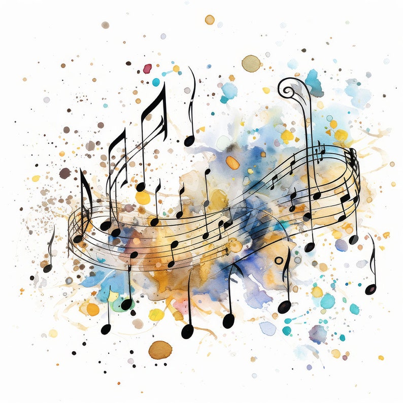 Watercolor Music Notes Clipart, 14 JPG, Digital Download, Digital Paper ...