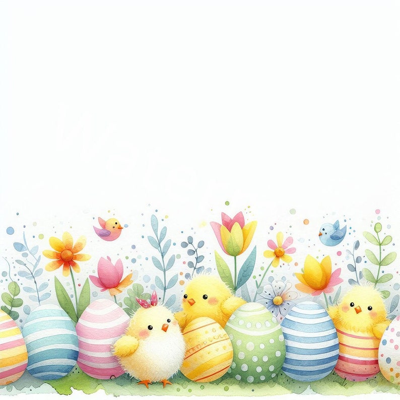Watercolor Easter Clipart Borders: Chick & Egg Frames (digital Download ...