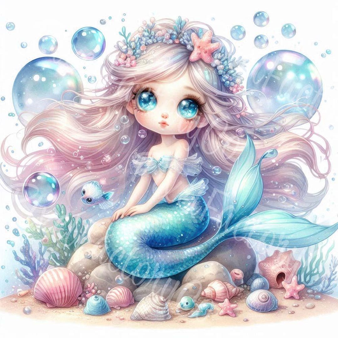 Fantasy Mermaid Clipart Digital Ocean Art for Scrapbook Junk Journal ...