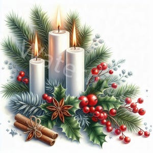 Christmas Candles Clipart: Watercolor Ornaments (digital Download) - Etsy