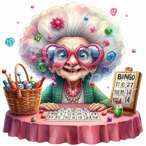 Funny Old Ladies Clipart, 12 JPG, People Clipart, Grandma Playing Bingo ...