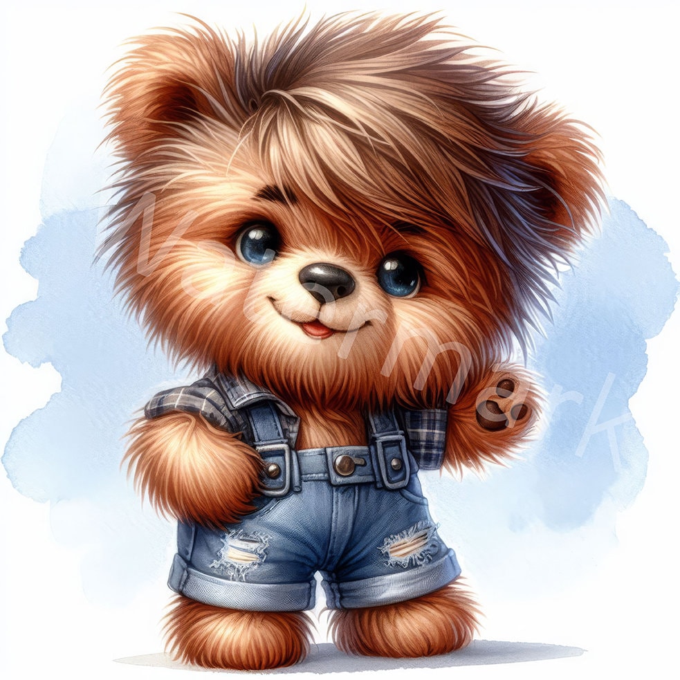 Watercolor Teddy Bear Clipart: Jeans Outfit (digital Download) - Etsy