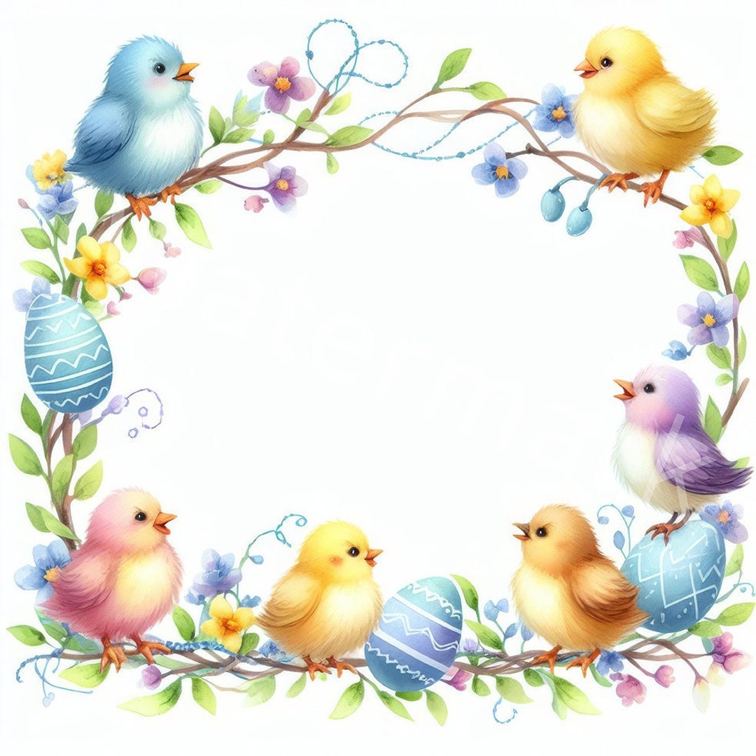 Watercolor Easter Borders Clipart: Chick & Egg Frames (digital Download ...