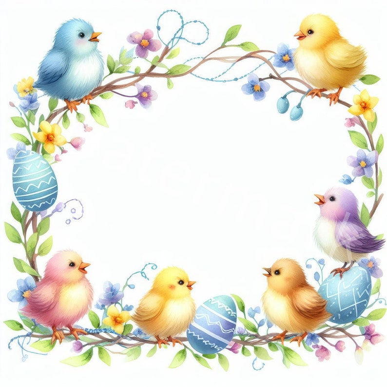 Watercolor Easter Borders Clipart: Chick & Egg Frames (digital Download ...