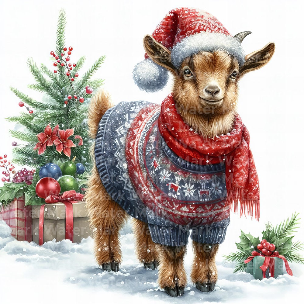 Christmas Animals Clipart, 12 Jpg, Watercolor Clipart, Card Making ...